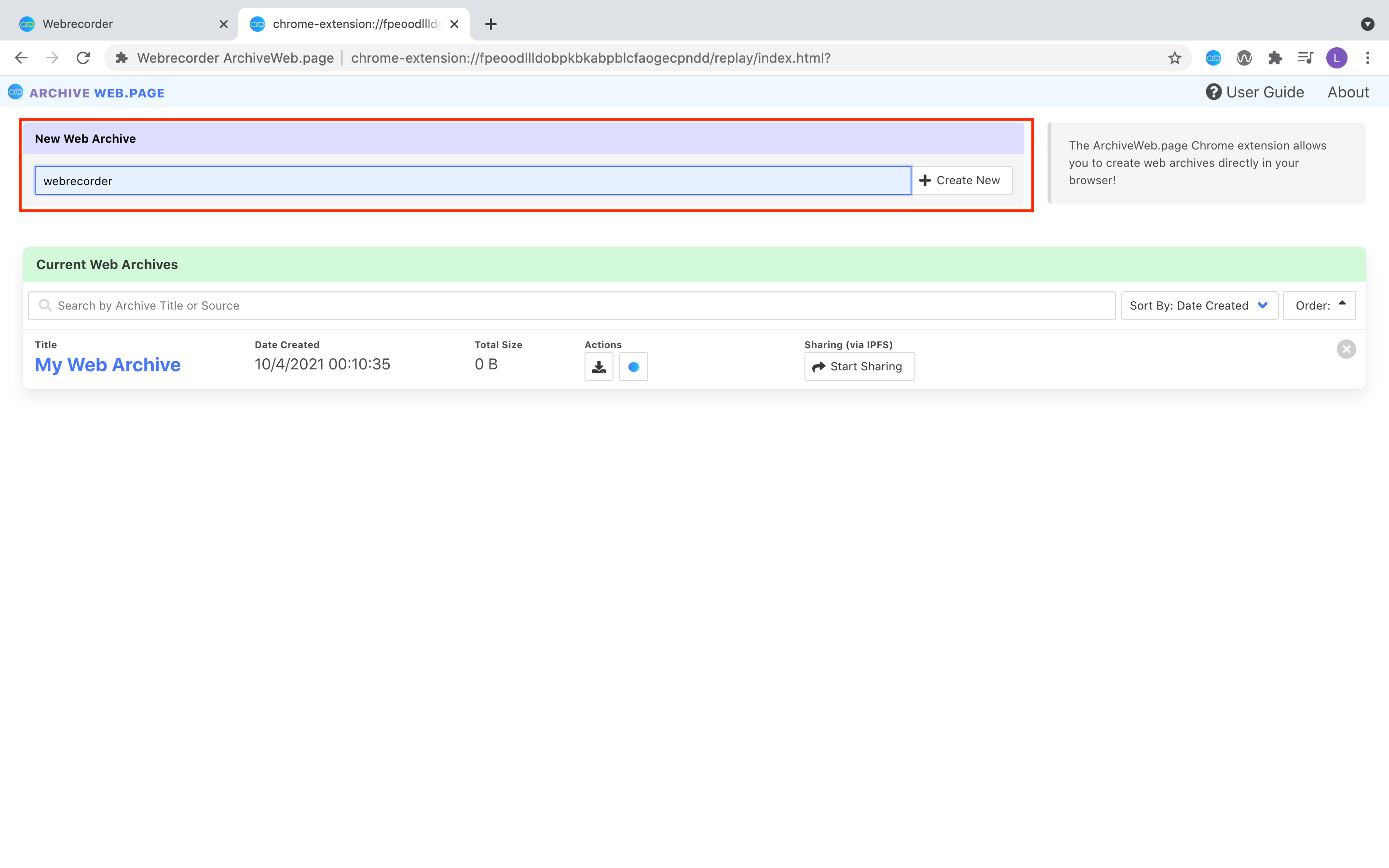 Create Collection Archiveweb page User Guide